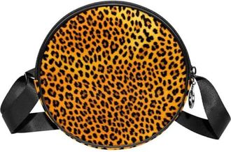 Generic Sac &agrave; bandouli&egrave;re rond pour femme, motif pois l&eacute;opard, petit sac &agrave; bandouli&egrave;re avec fermeture &eacute;clair, bretelles r&eacute;glables, sac &agrave; main rond d&eacute;contract&eacute;