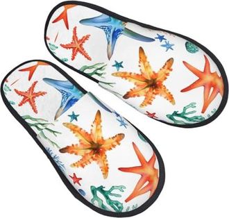 Generic Pantoufles Moelleuses Impression De Corail D&Eacute;toile De Mer Marine Chaussures Chauds Hiver Chaussons Pour Homme Int&eacute;rieur Femme M
