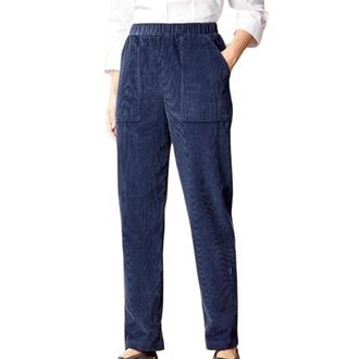 Generic Pantalon en velours côtelé pour femme, pantalon élastique taille haute à jambe droite, pantalon décontracté ample et confortable avec poches, bleu, 3X