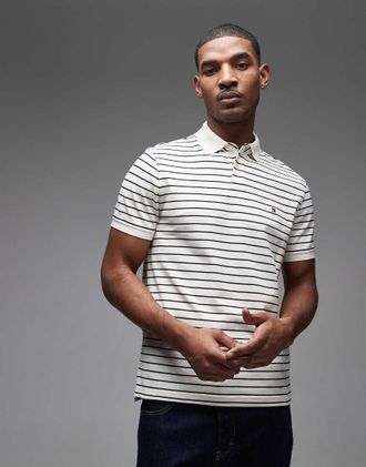 Tommy Hilfiger 1985 - Polo &agrave; rayures - Cr&egrave;me et noir-Blanc