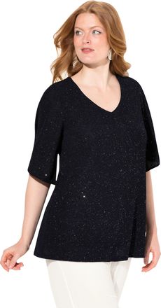 Ulla Popken Damen große Größen Übergrößen Plus Size Shirt, A-Linie, Glanz-Effekt, Halbarm, gefüttert Marine 46+ 831616130-46+