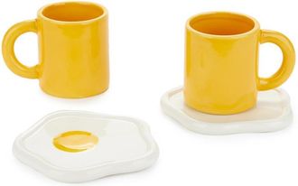 Balvi Kaffetassen-set Sunny Side Up Zwei Tassen mit Untertassen in Form von Spiegeleiern Keramik