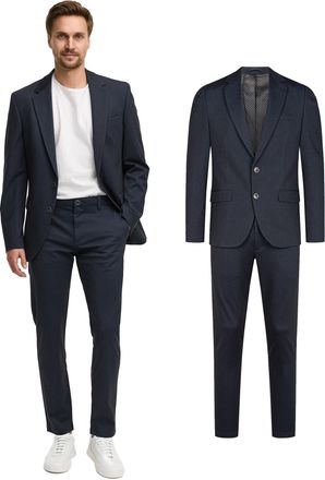 JEFF Herren JFLuke Set Anzug 2-teilig Sakko Hose Bundle | elastischer Herrenanzug Regular Fit für Männer Herringbone Raven, 56