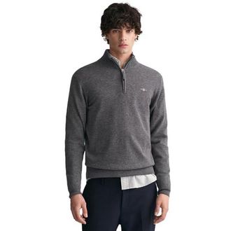 GANT Laine dagneau avec Demi-Fermeture éclair Pull-Over, Gris foncé, S Homme
