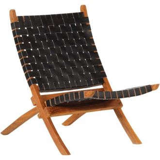 vidaXL Chaise de relaxation pliable noir cuir v&eacute;ritable vidaXL