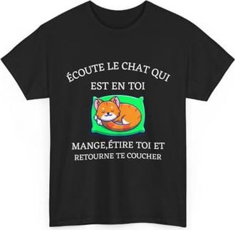 Generic Tee shirt Noir Unisex écoute le chat qui est en toi idée cadeau humour drôle amusant Homme/Femme Couleur Black, Taille M