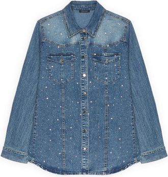 Fiorella Rubino Femme, Blouses et Chemises, Bleu, Taille: 48 FR Chemise en denim &agrave; taches claires