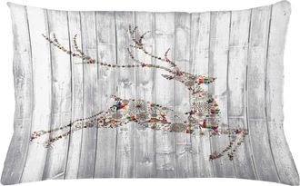 Abakuhaus Hirsch Kissenbezug, Weihnachten Tier Rustikal, Dekorative Kopfkissenhülle mit Beidseitigem Druck Reißverschluß Waschbar, 65 x 40 cm, Hellgrau