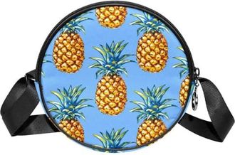 Generic Sac &agrave; bandouli&egrave;re rond rond pour femme, motif ananas avec fermeture &eacute;clair et bretelles r&eacute;glables
