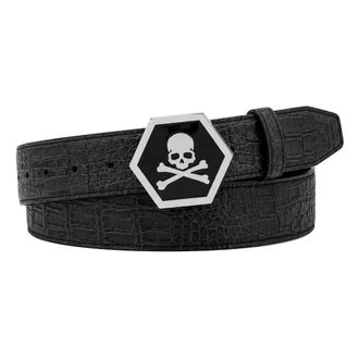 Philipp Plein Homme, Accessoires, Noir, Taille: 90 CM Ceinture en cuir Skull