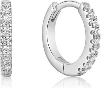 Ania Haie Damen Ohrstecker Creole Ear Edit Sparkle Huggie Hoop aus Sterling Silber, besetzt mit 18 Zirkonia, Durchmesser 12mm, inkl. Geschenkverpackung
