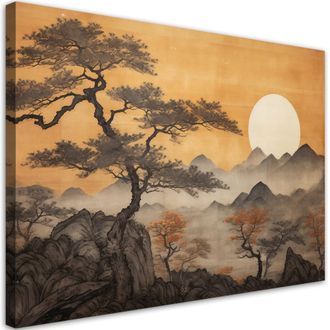 Feeby Bilder Japan Orient Landschaft 120x80 cm 1 tlg Schlafzimmer Modern Vlies Leinwandbilder Bild auf Leinwand Kunstdruck Wand Wanddeko Design Wohnzimmer B