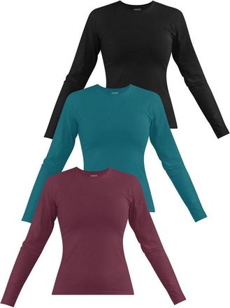 Janice Langarmshirt 3 x Damen Langarmshirt hochgeschlossen Niska Figurbetonter Pullover aus Baumwolle