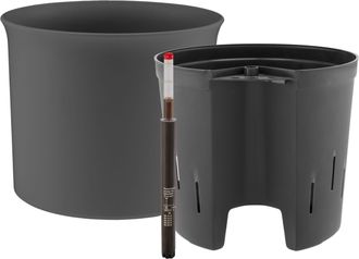 Leni Atlas Blumentopf mit Kulturtopf & Gießanzeige Hydrokultur-Set | Übertopf Ø 24,5 cm Höhe 20 cm Anthrazit Kunststoff matt | Pflanztopf für Hydrokultur