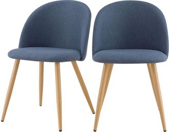 Rendez-Vous Déco Rendez-vous Déco - Lot de 2 chaises en tissu bleu et pieds en métal effet bois - cozy
