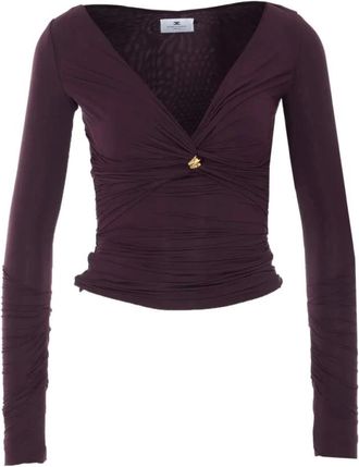 Elisabetta Franchi Femme, Blouses et Chemises, Brun, Taille: 40 FR Haut en jersey avec d&eacute;tail de bijou