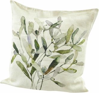 Loberon Kissenh&uuml;lle Mistletoe, aufgedruckte Ahorn-Samen, nat&uuml;rlicher Look, Verschluss mit Bindeb&auml;ndern, Kissenbezug, Wohntextilien, Dekoration, Leinen, wei&szlig;/g