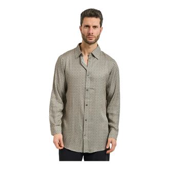 A|X Armani Exchange Homme, Chemises, Beige, Taille: L Chemise Coupe Standard avec Imprim&eacute; Logo Int&eacute;gral