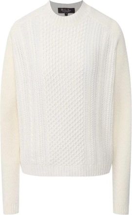 Loro Piana Femme, Pulls, Blanc, Taille: 38 FR Pull ras du cou en maille torsad&eacute;e