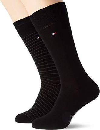 Tommy Hilfiger Homme Tommy Hilfiger Small Stripe Mens Socks (2 Pack) chaussettes Not Applicable, Noir, 39/42