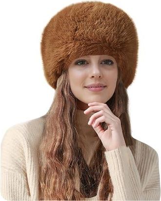 Lina & Lily Chapeau Femme Hiver en Fausse Fourrure, Bonnet Toque de Style Russe (Marron Clair)