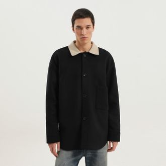 1989 STUDIO Hemdjacke aus blauer Wolle