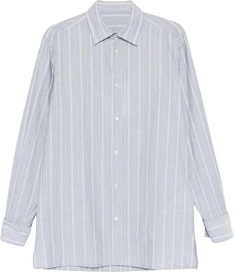 Maison Margiela Homme, Chemises, Bleu, Taille: XL Chemise Ray&eacute;e en Popeline de Coton