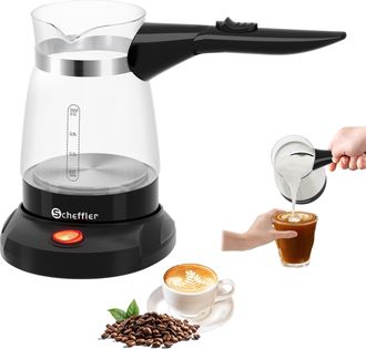 Scheffler Türkische Kaffeemaschine Elektrischer 500ml Kaffeekocher Mokka Kaffeekanne, Espressokocher Induktion Mit Überhitzungsschutz 304 Edelstahl, Glas Turkis