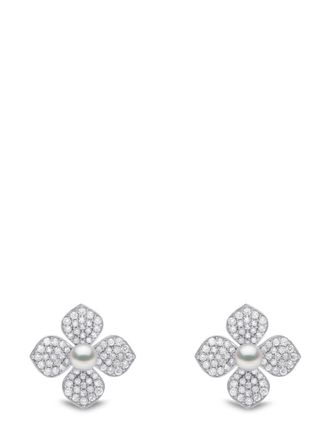 Yoko London 18kt Petal Weißgoldohrringe mit Südseeperle und Diamanten - Silber