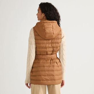 Lands End Daunenweste WANDERWEIGHT Verstaubar Ultraleicht mit Gürtel, Damen, Größe:32-34 regular, Beige, Nylon, by Lands End