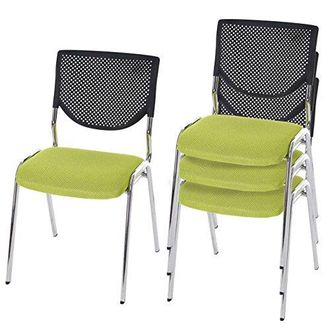 Mendler Lot de 4 chaises de conf&eacute;rence T401 empilable si&egrave;ge Vert Pieds chrom&eacute;s