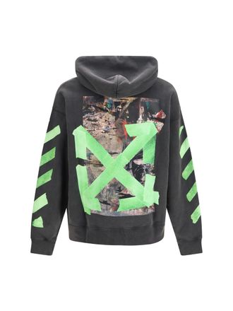 Off-white Mens Bacco Arrow Skate Hooded Sweatshirt Garment Dyed + Fad Cotton Sweatshirts Sweater