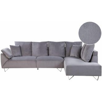 Beliani Beliani - Ecksofa Grau Kordbezug 266 x 181 cm abziehbare Kissenbez&uuml;ge dekorative Metallbeine Modern Trendig Elegant