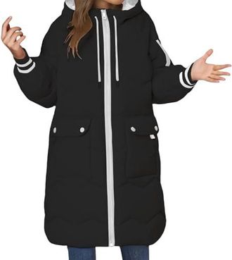 Generic Doudoune pour femme - Parka matelassée doublée en polaire - Veste trench surdimensionnée à capuche - Manches longues - Fermeture éclair - Manteau mate