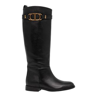 Twinset Oval T Lederstiefel - - Shoes - Damen - Schwarzk - 36 EU