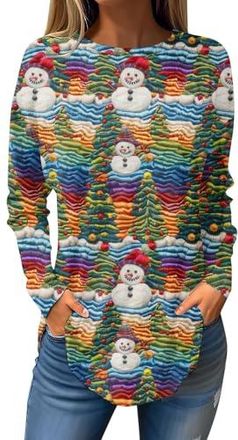 Generic Chemises de yoga pour femmes 2025 - Tenues de vacances tendance pour lhiver - T-shirts de Noël - T-shirts de Noël amusants à manches longues - Robe dé