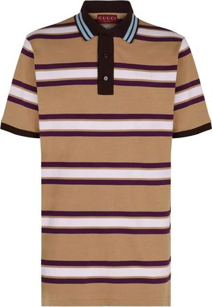 Gucci striped ribbed-collar polo shirt - Braun