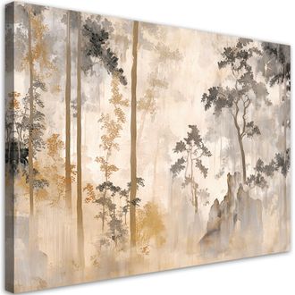 Feeby Leinwand Bilder - Wald Natur B&auml;ume - 90x60 cm - Deko Wohnzimmer - Wandbilder Schlafzimmer - Deko Aesthetic - Wand Deko - Leinwand Gro&szlig; - Deko Zimmer -