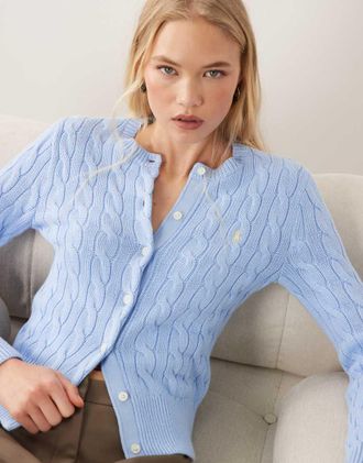 Polo Ralph Lauren Lang&auml;rmlige Strickjacke in Babyblau