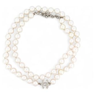 Chanel Halskette - NEUE CHANEL HALSKETTE SAUTOIR 2023 CC LOGO IN PERL - Gr. unisize - in Silber - f&uuml;r Damen