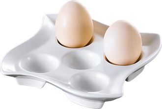 Generic Eierteller aus Porzellan für 5 Eier, weiße Glazur, 1 Stück, Spülmaschinenfest und Mikrowellengeiegnet, Ideal zum Servieren, für den Kühlschrank oder S