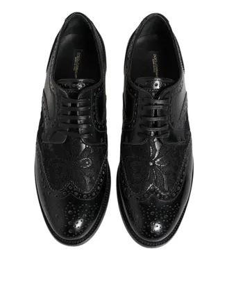 Dolce & Gabbana Womens Black Leather Floral Lace Dress Formal Shoes