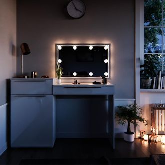 Vicco Schminktisch Wei&szlig; Lilli 135x90x39 cm - Frisiertisch mit LED Licht, Ordnung leicht gemacht: Alles hat seinen festen Platz