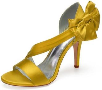 Generic Chaussures Femme Mariage Satin Talons Hauts Femmes Stiletto Bout Ouvert Sandales Mariée Dress Fête Talons 10.5Cm,Jaune,39 EU