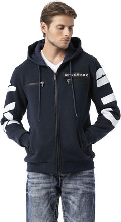 Cipo & Baxx Herren Sweatjacke Hoodie CL577 Marineblau - Stylischer Pullover im Modernen Casual Streetwear Stil mit Rei&szlig;verschluss & Kapuze f&uuml;r Alltag Freizeit & P