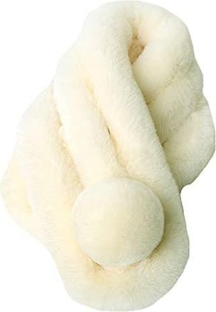 Lina & Lily Écharpe Femme Hiver Tour de Cou avec Pompon en Fausse Fourrure (Crème)