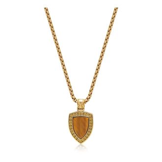 Nialaya Homme, Accessoires, Jaune, Taille: 2XL Gold Necklace with Brown Tiger Eye Shield Pendant