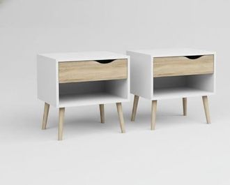 Dmora Set aus zwei Nachttischen, Weiß und Eiche, Maße 50 x 49 x 39 cm