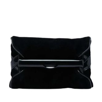 Bottega Veneta Pre-owned Samt und Lackleder Clutch mit Oberrahmen - - Pre-owned - Damen - Schwarzk - ONE SIZE