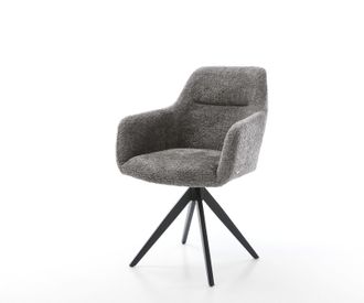 DELIFE Drehstuhl Pejo-Flex Boucl&eacute; Grau Kreuzgestell kantig Schwarz 180&deg; drehbar, Esszimmerst&uuml;hle
